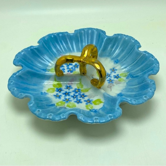 Kitchen | Vintage Hand Painted Porcelain Tidbit Dish With Gold Handle ...